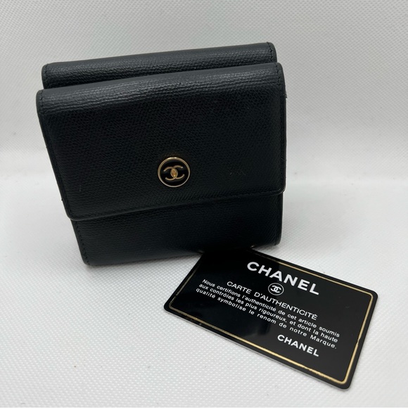 CHANEL | Bags | Authentic Chanel Compact Black Leather Dual Sided ...